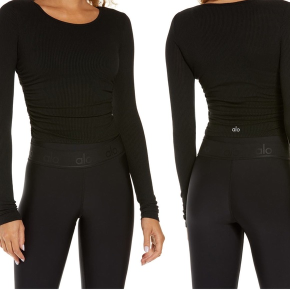 ALO Yoga | Tops | Alo Yoga Gather Long Sleeve Rib Crop Top | Poshmark